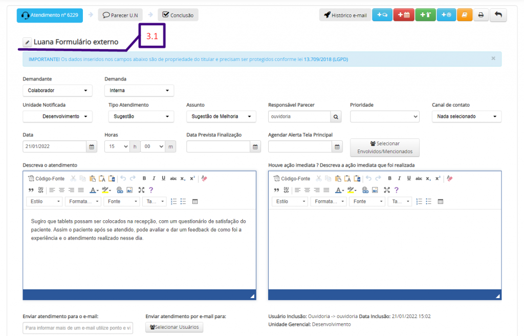 Ouvidoria: Formulário externo registro de ouvidoria | Wiki EPA
