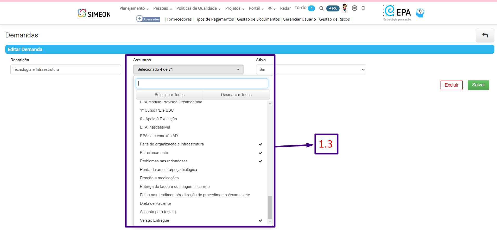Ouvidoria – Vincular assuntos à uma demanda no EPA. | Wiki EPA