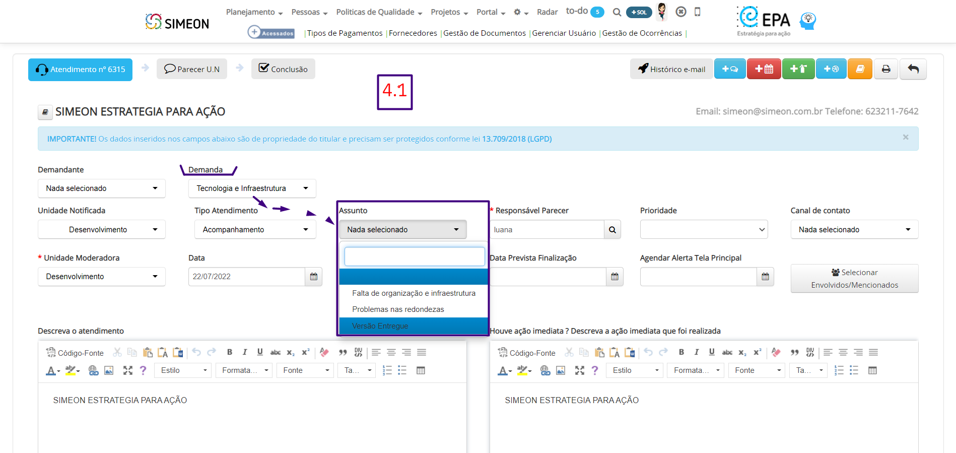 Ouvidoria – Vincular assuntos à uma demanda no EPA. | Wiki EPA