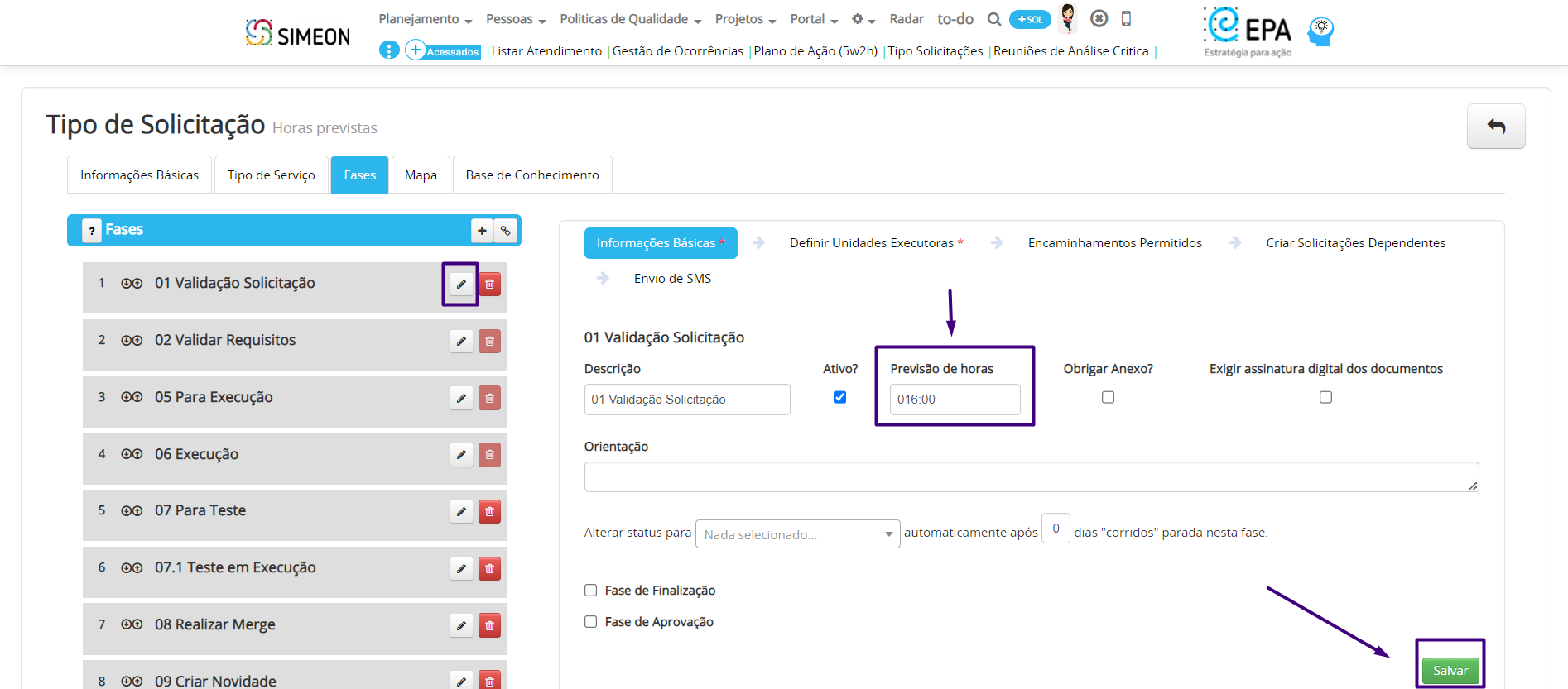 Solicitações – Tempo Restante de Execução das Fases na Tela Principal ...
