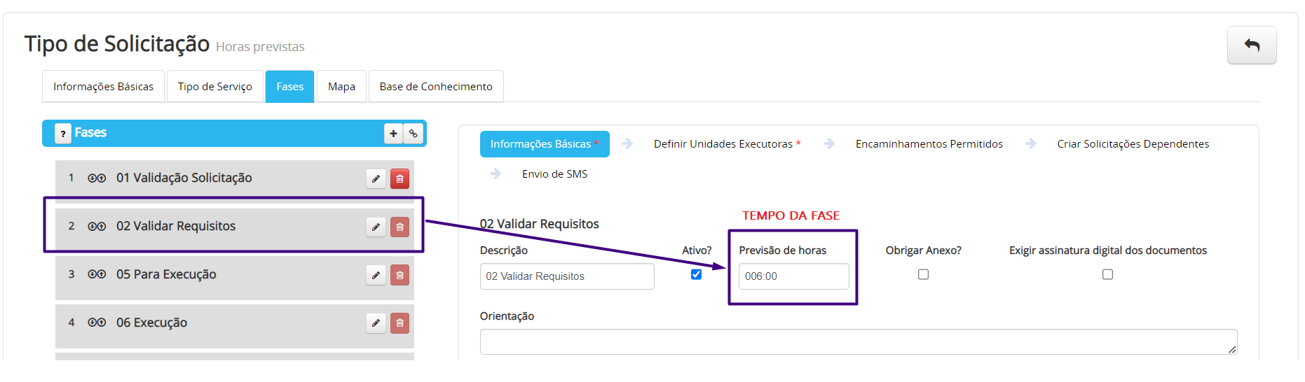 Solicitações – Tempo Restante de Execução das Fases na Tela Principal ...